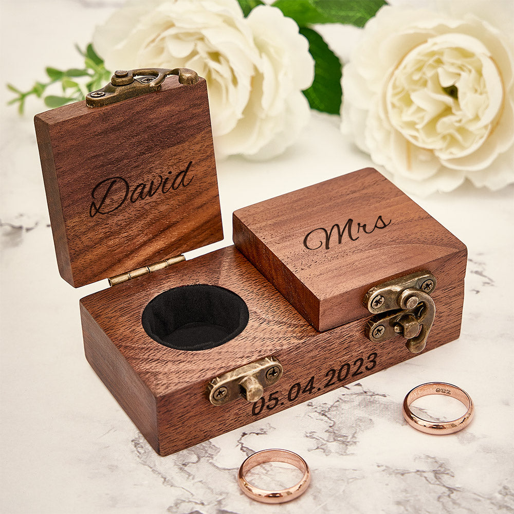 Personalized Wooden Double Ring Bearer Box – Manlina
